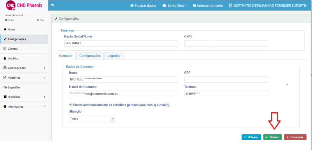 Como incluir ou alterar os dados do contador da empresa? – Autoatendimento Contmatic