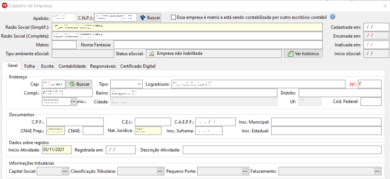 Cadastro de empresas – Autoatendimento
