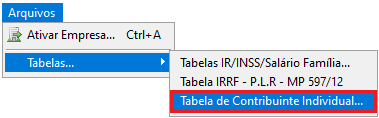 Cadastro de tabela de contribuinte individual (INSS de sócios e ...