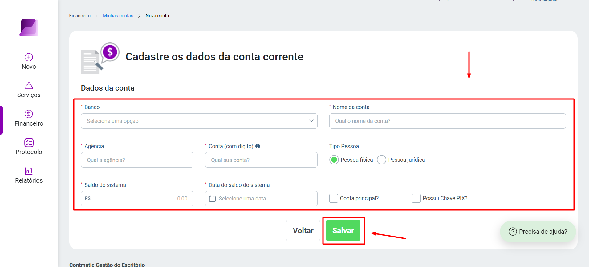 Cadastro de conta – Autoatendimento Contmatic