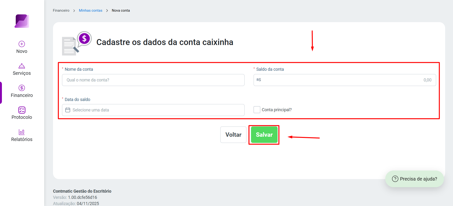 Cadastro de conta – Autoatendimento Contmatic